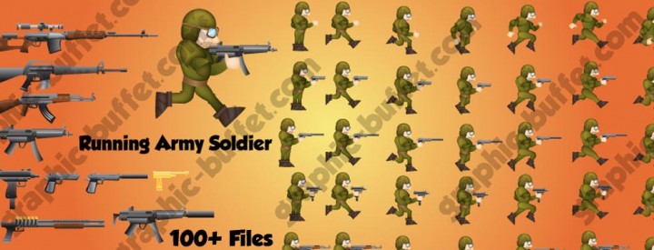 Running Army Soldier Game Character (with weapon pack) Graphic Assets