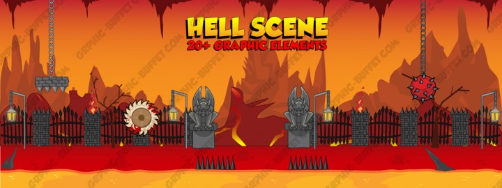 Hell Themed Scene | Cartoon Underworld | 20+ 2D Game Assets | Game Art